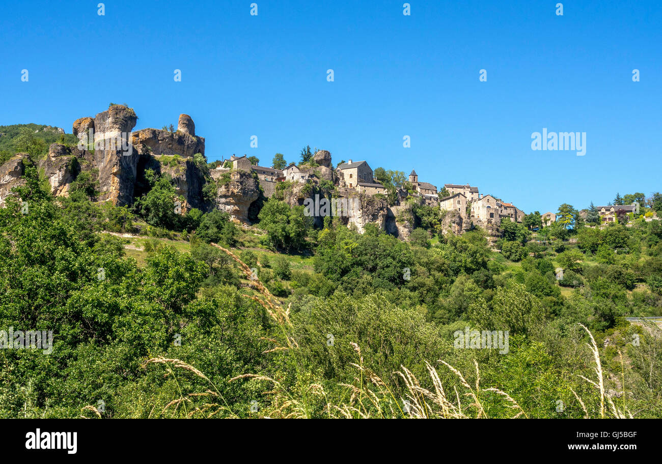 Grands Causses Natural Regional Park. Village medieval of Cantobre in ...