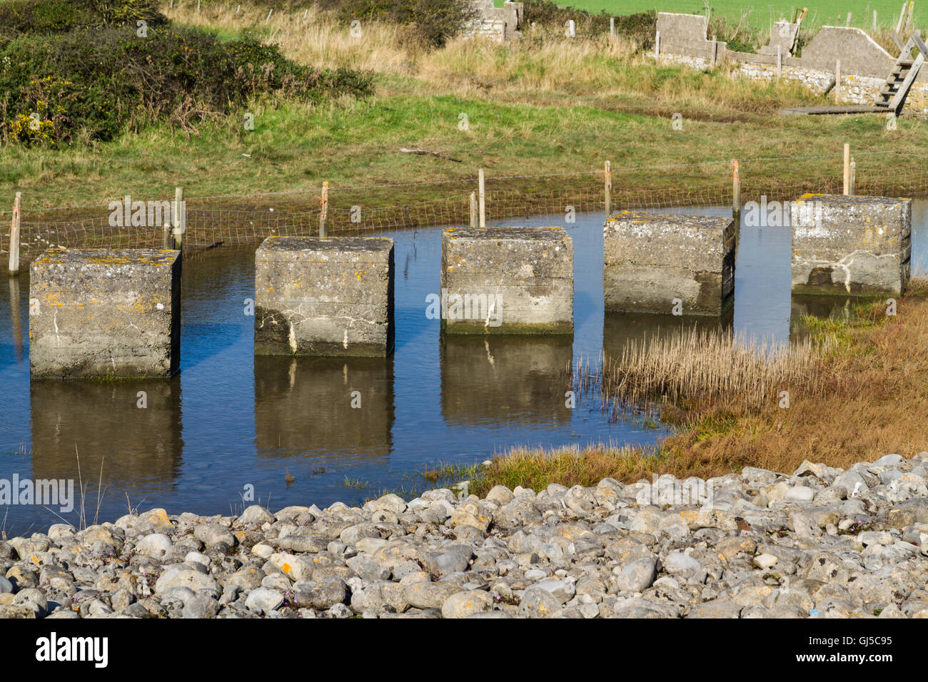 Anti-tank cubes from World War II to prevent invasion. Aberthaw beach ...