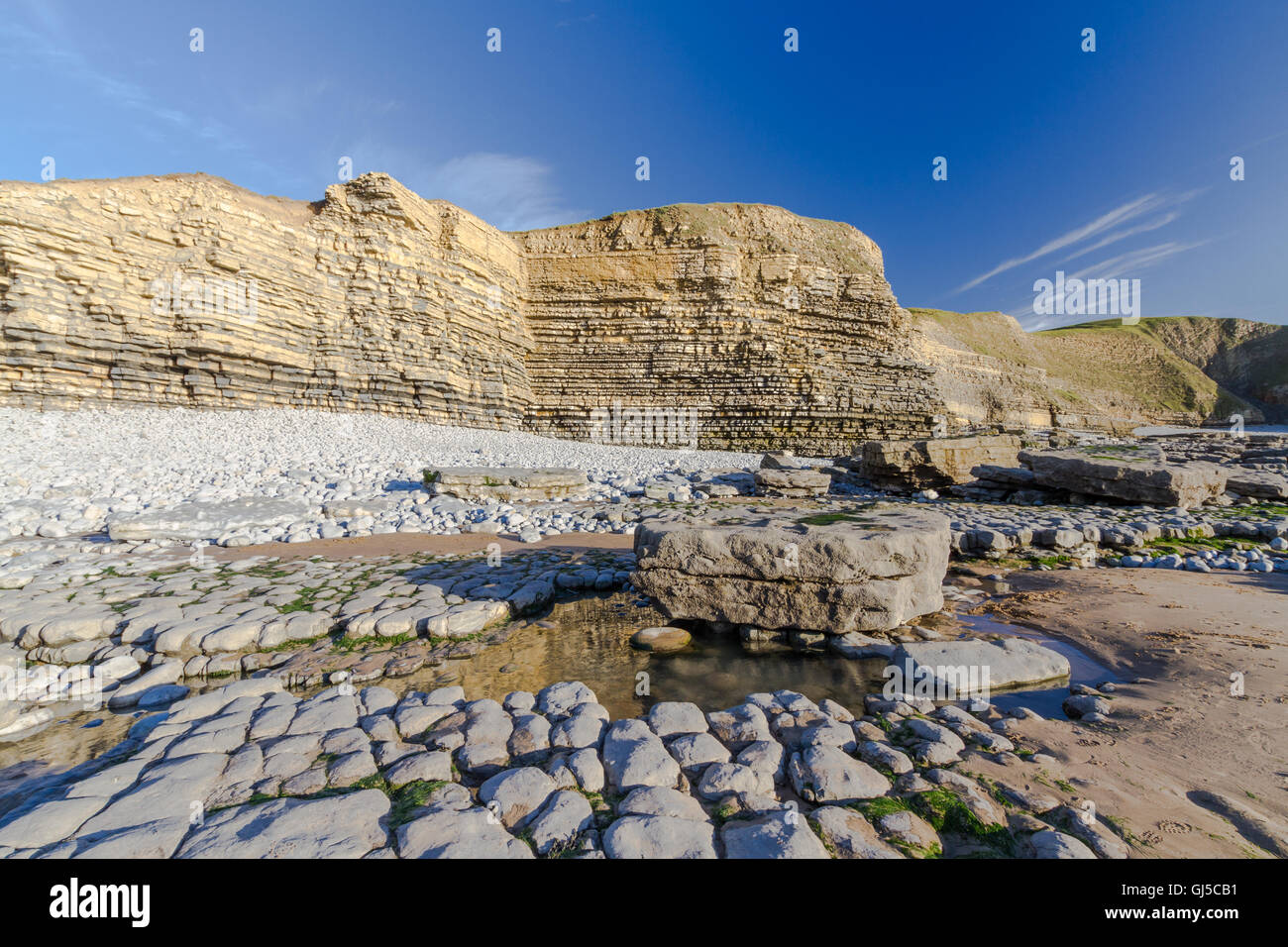 Carboniferous limestone cliffs of Southerndown Beach or Dunraven Bay ...