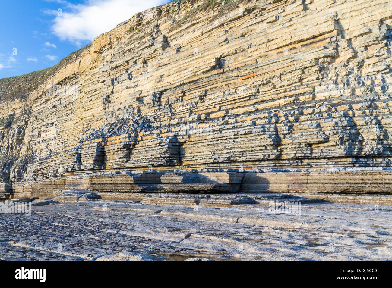 Carboniferous limestone cliffs of Southerndown Beach or Dunraven Bay ...