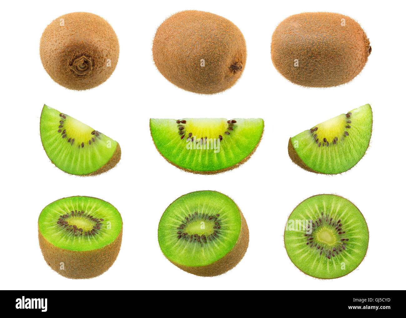 A Set of Perfect Fresh Green Kiwi Fruit Isolated on White Background in ...