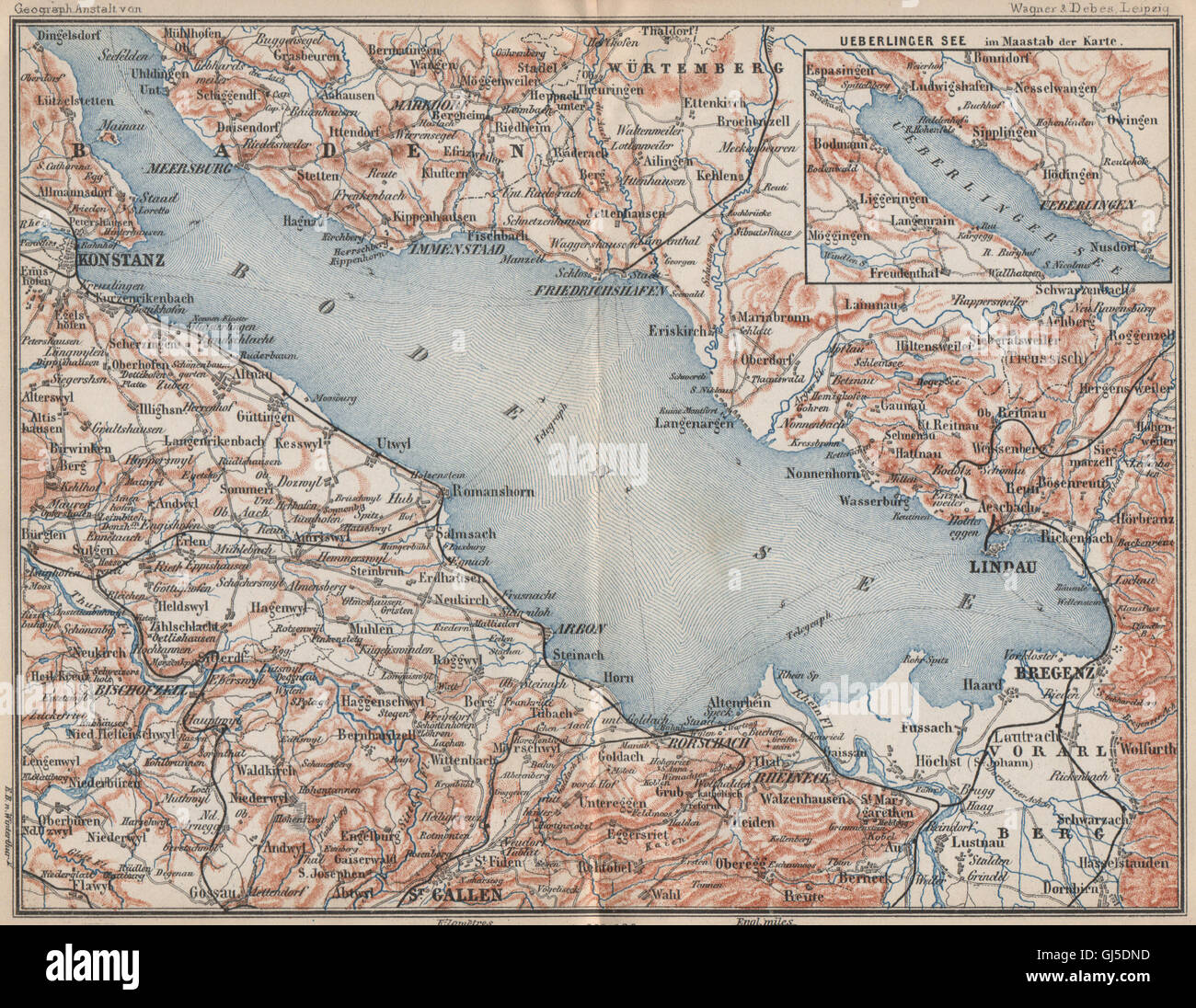 LAKE CONSTANCE inset LINDAU. Konstanz St Gallen Bregenz. Topo-map, 1889 ...