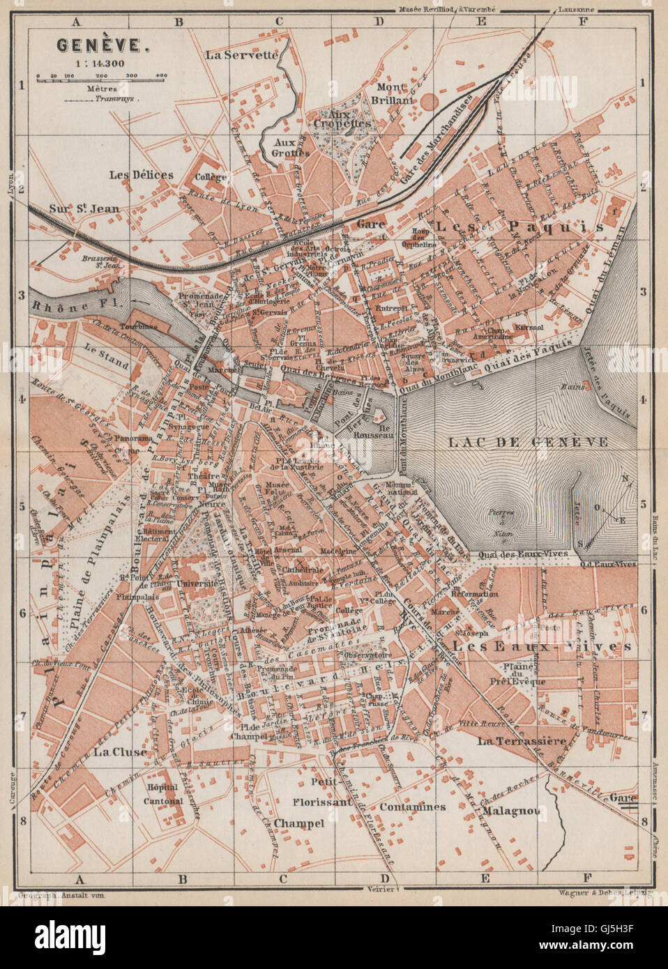 GENEVA GENÈVE GENF. town city stadtplan. Switzerland Suisse Schweiz ...