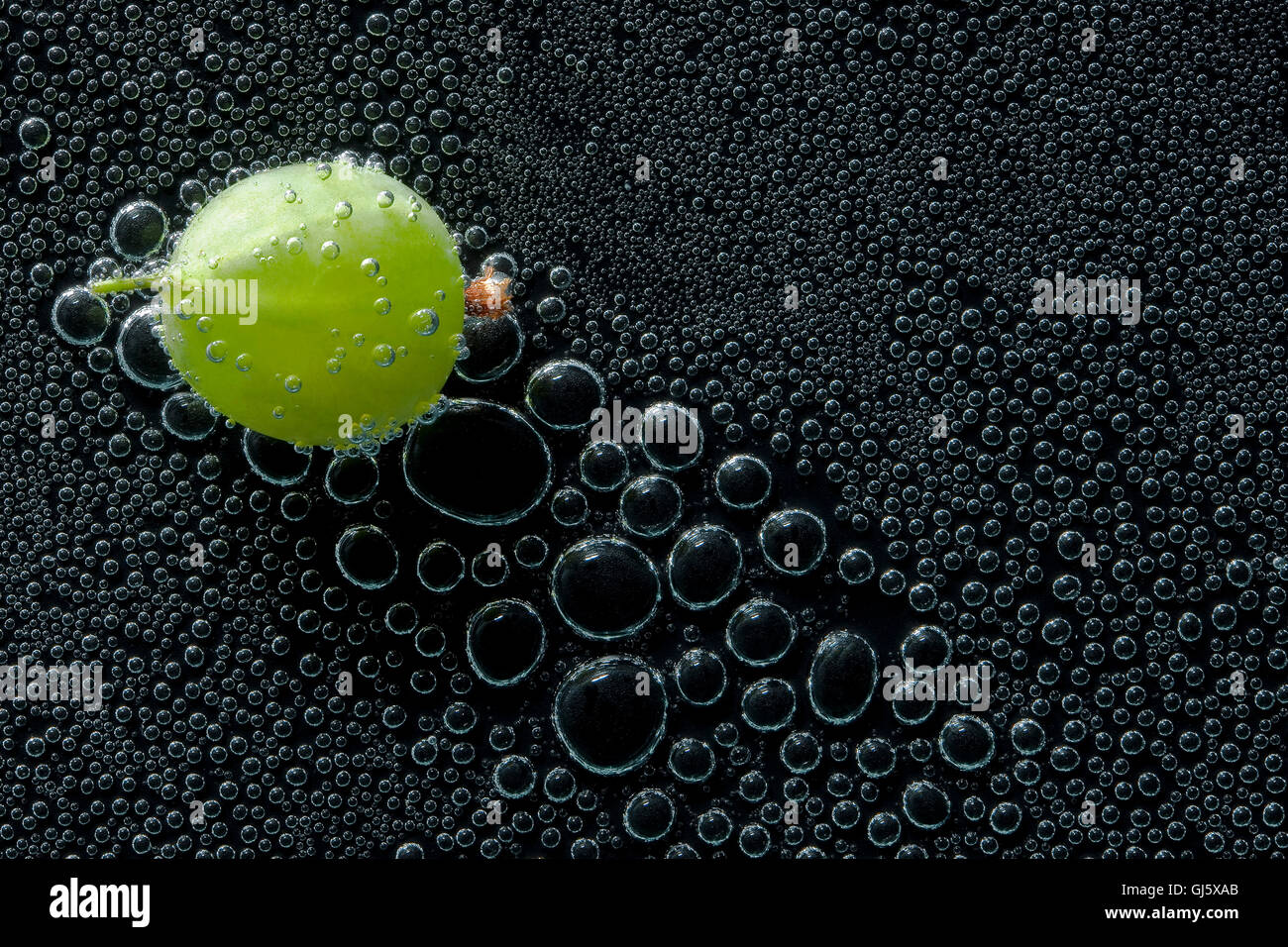 Gooseberries fruit in mineral water, a series of photos. Close-up ...