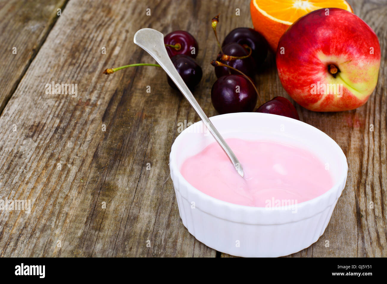 Sweet Yogurt with Cherries Stock Photo - Alamy