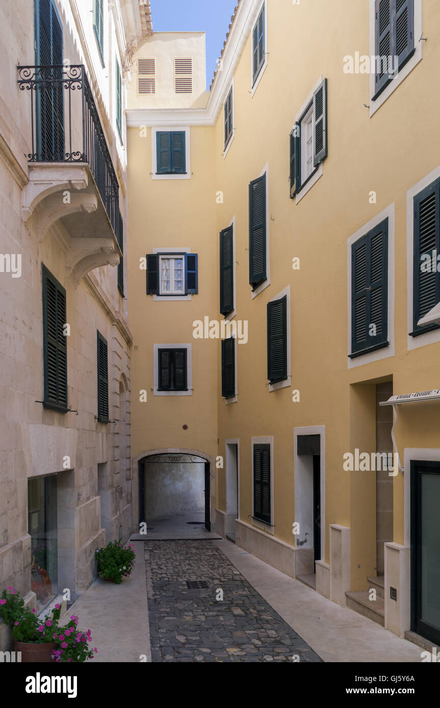 The streets, lanes and architecture of Mahon in Menorca, Spain Stock ...