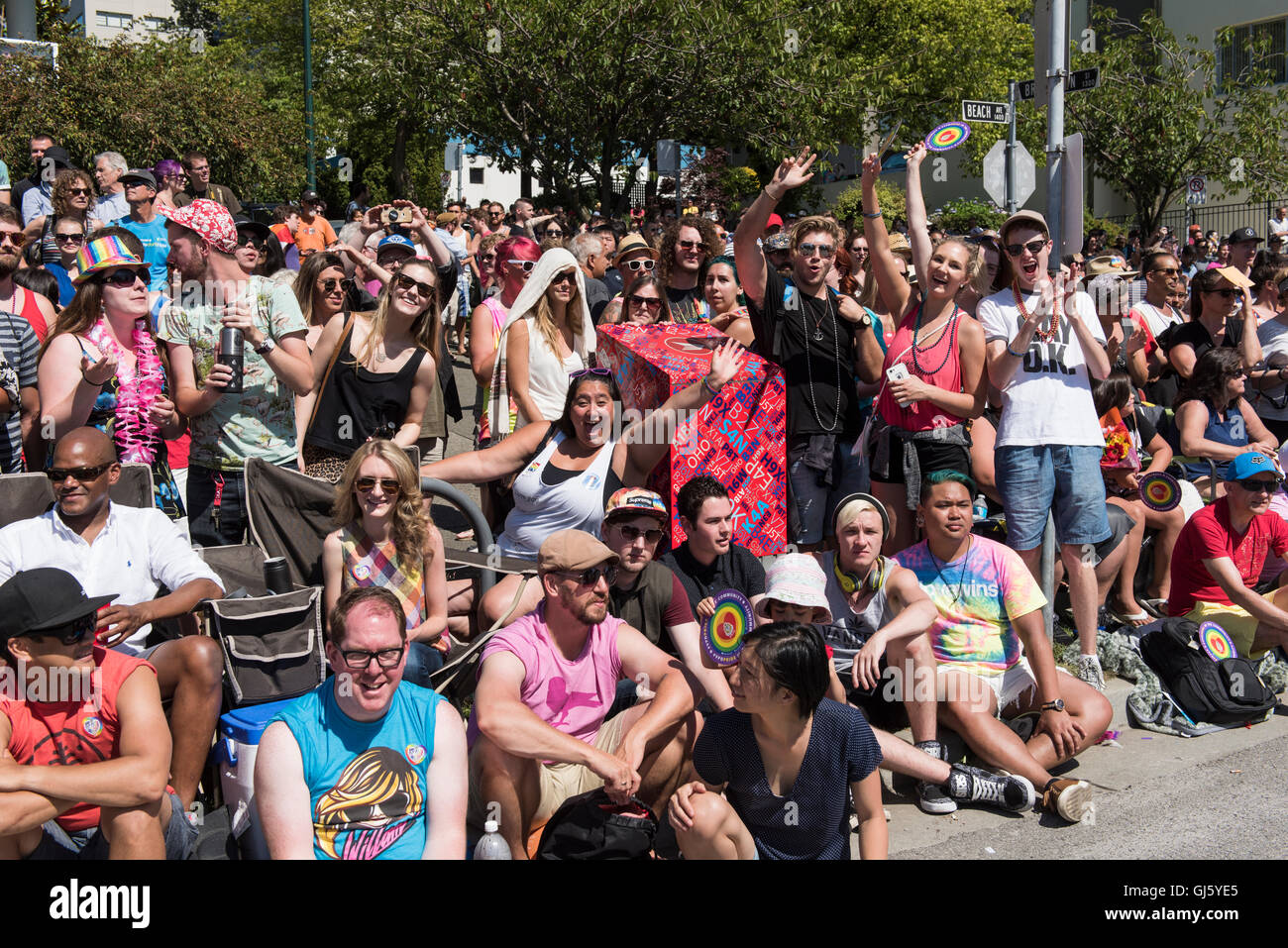 2016 Vancouver Pride Parade spectators Stock Photo - Alamy
