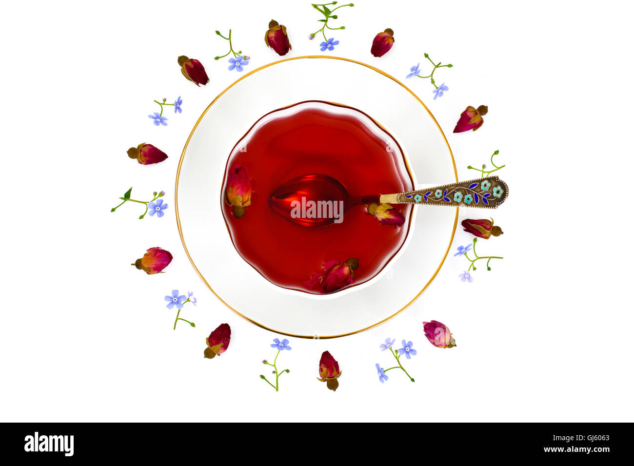Red Rose Hibiscus Tea with Flowers Stock Photo - Alamy