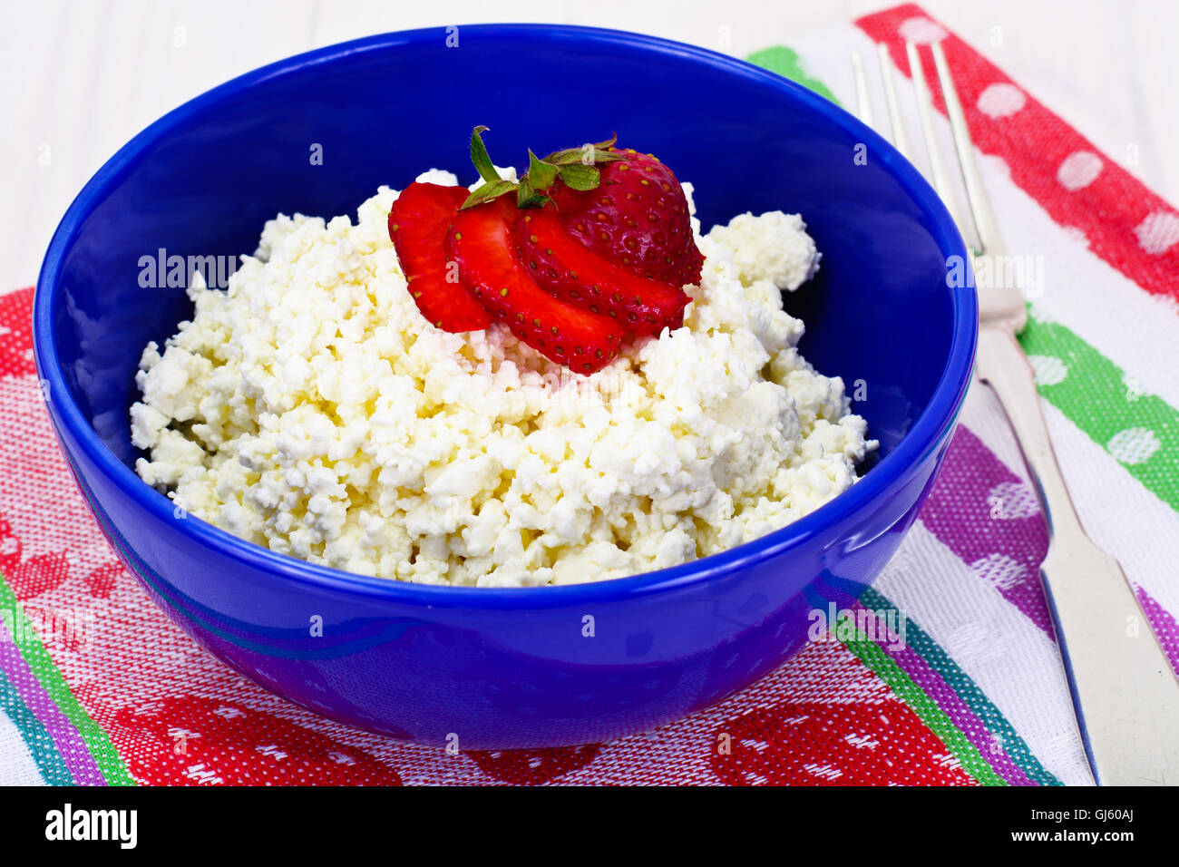 Home Dietary Fat Cottage Cheese Beaded Curd with Strawberry Stock Photo ...