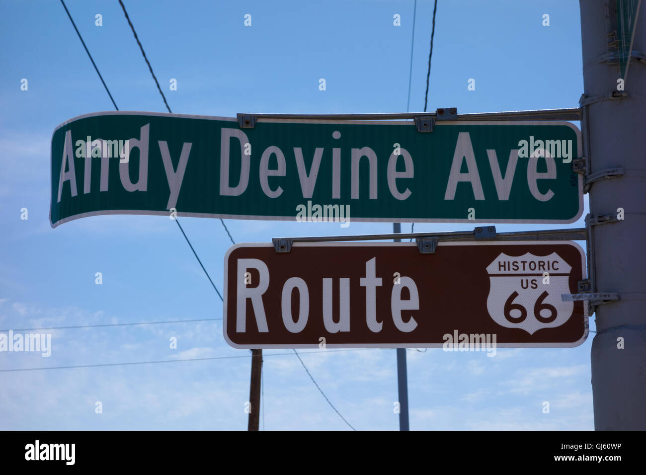 Road signs. Route 66 and Andy Divine Ave. USA Stock Photo - Alamy