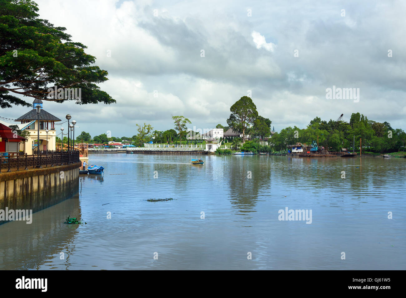 View Sarawak river from waterfront in Kuching city. Sarawak. Malaysia ...