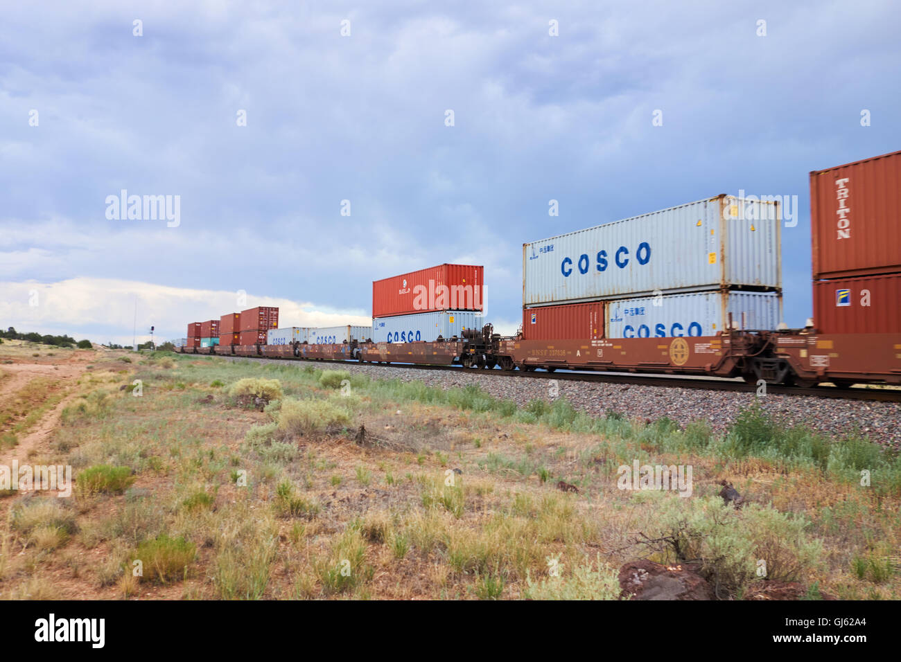Containers on long train. USA Stock Photo - Alamy