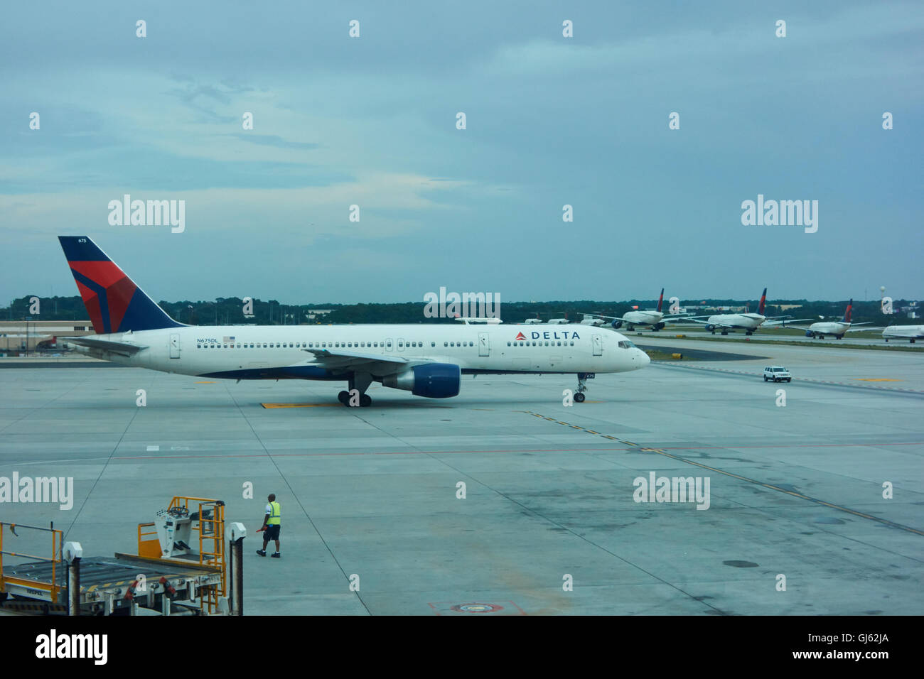 Airliner taxing at airport. USA Stock Photo - Alamy