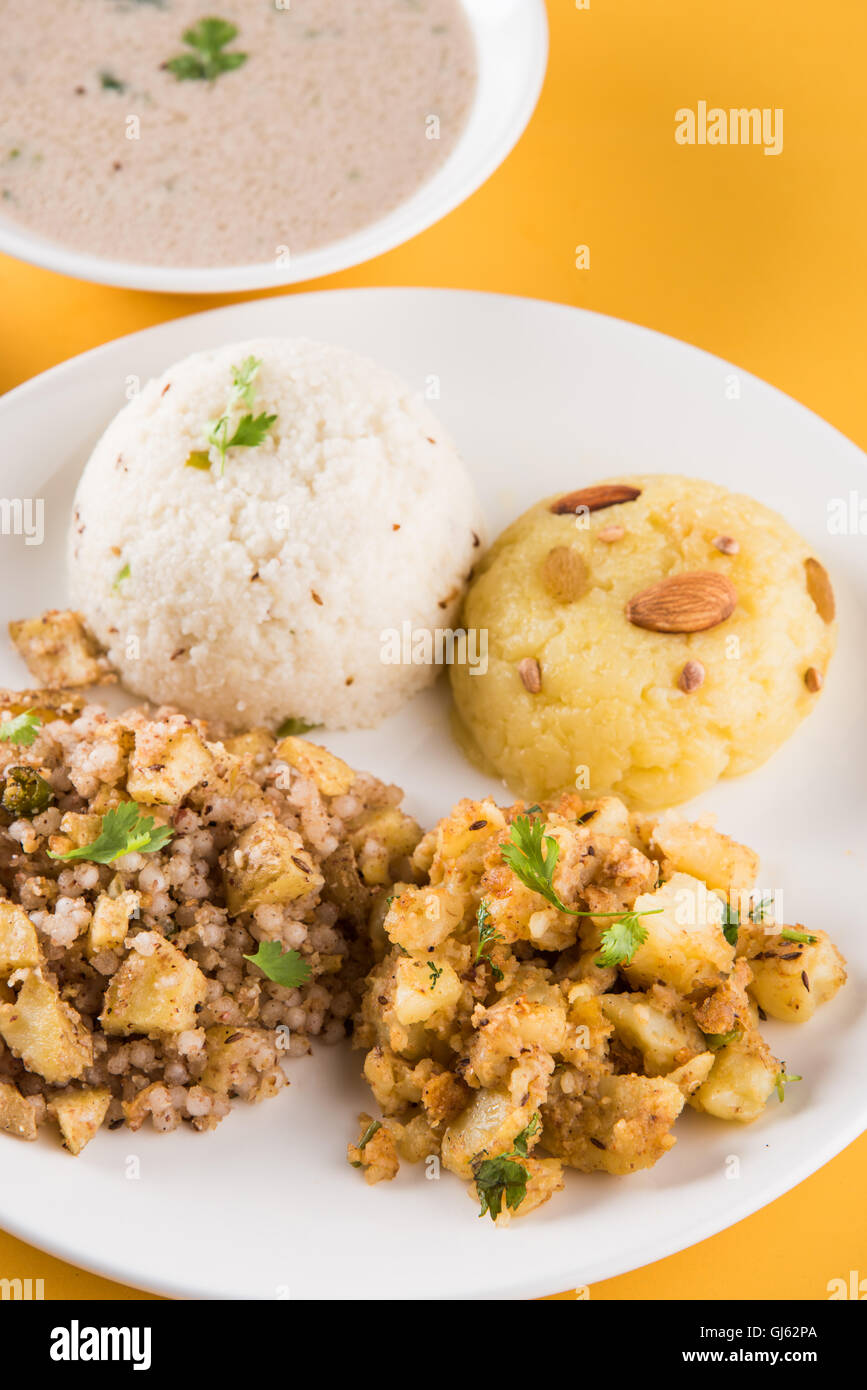 indian upwas or upvas food or fasting food, food prepared for vrat or ...