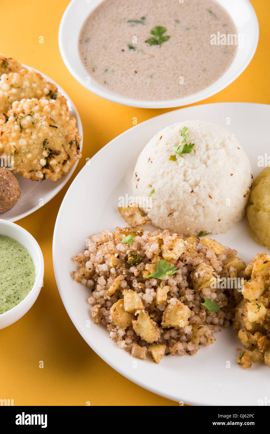 indian upwas or upvas food or fasting food, food prepared for vrat or ...