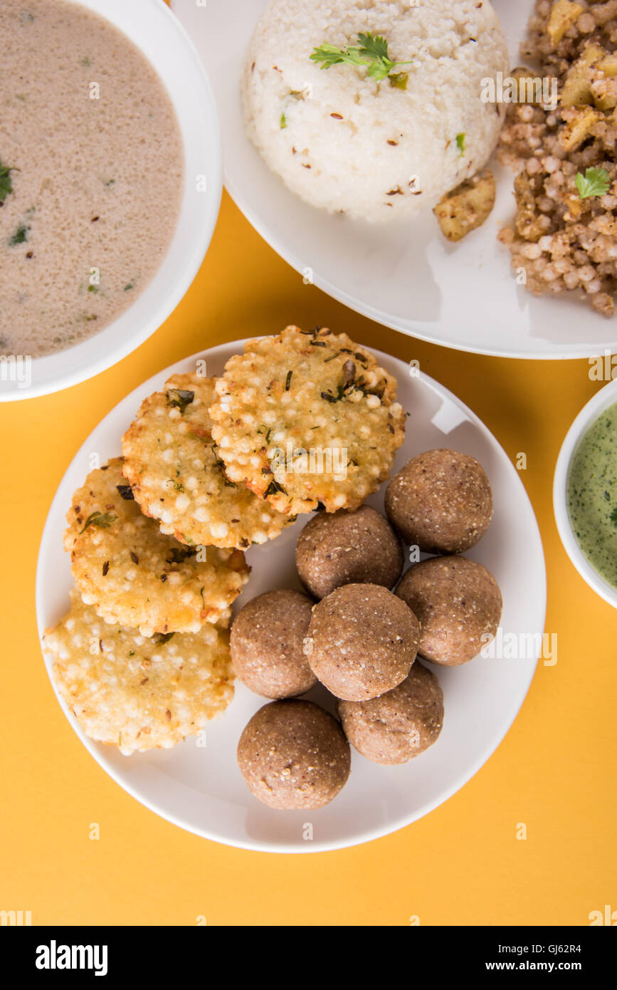 indian upwas or upvas food or fasting food, food prepared for vrat or ...