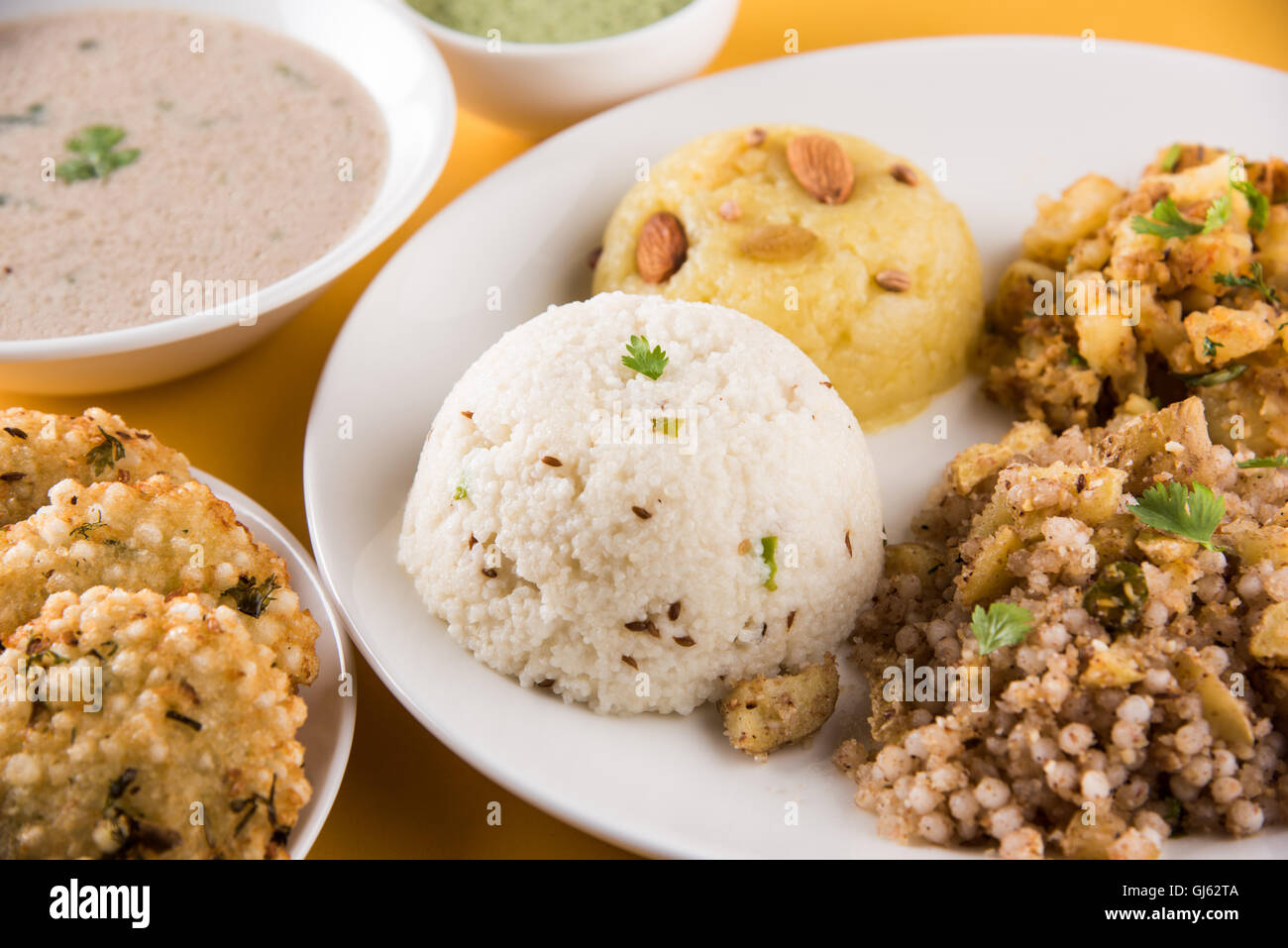 indian upwas or upvas food or fasting food, food prepared for vrat or ...