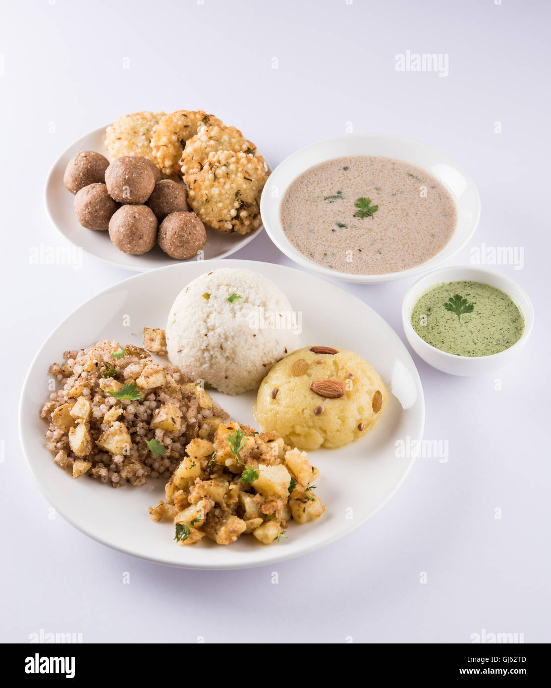 indian upwas or upvas food or fasting food, food prepared for vrat or ...