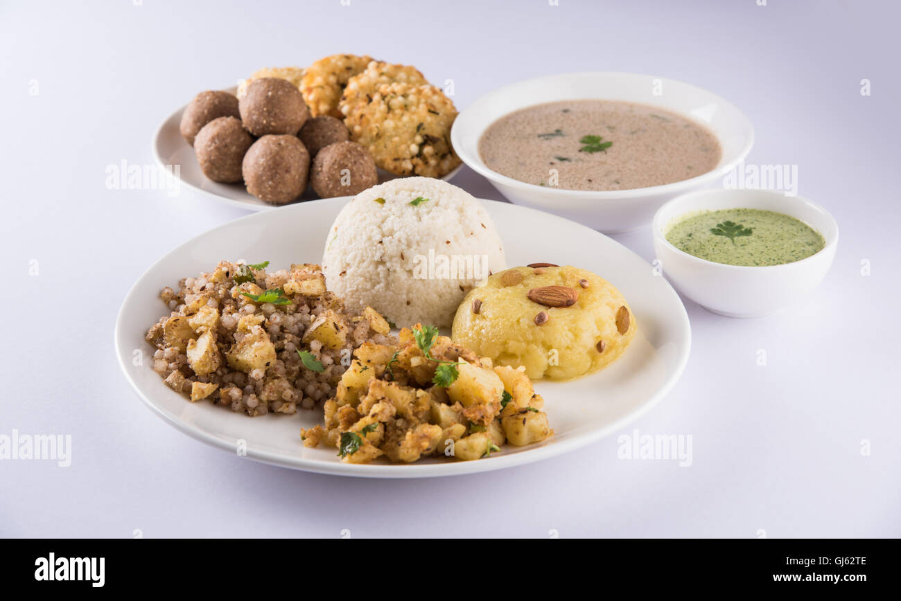 indian upwas or upvas food or fasting food, food prepared for vrat or ...