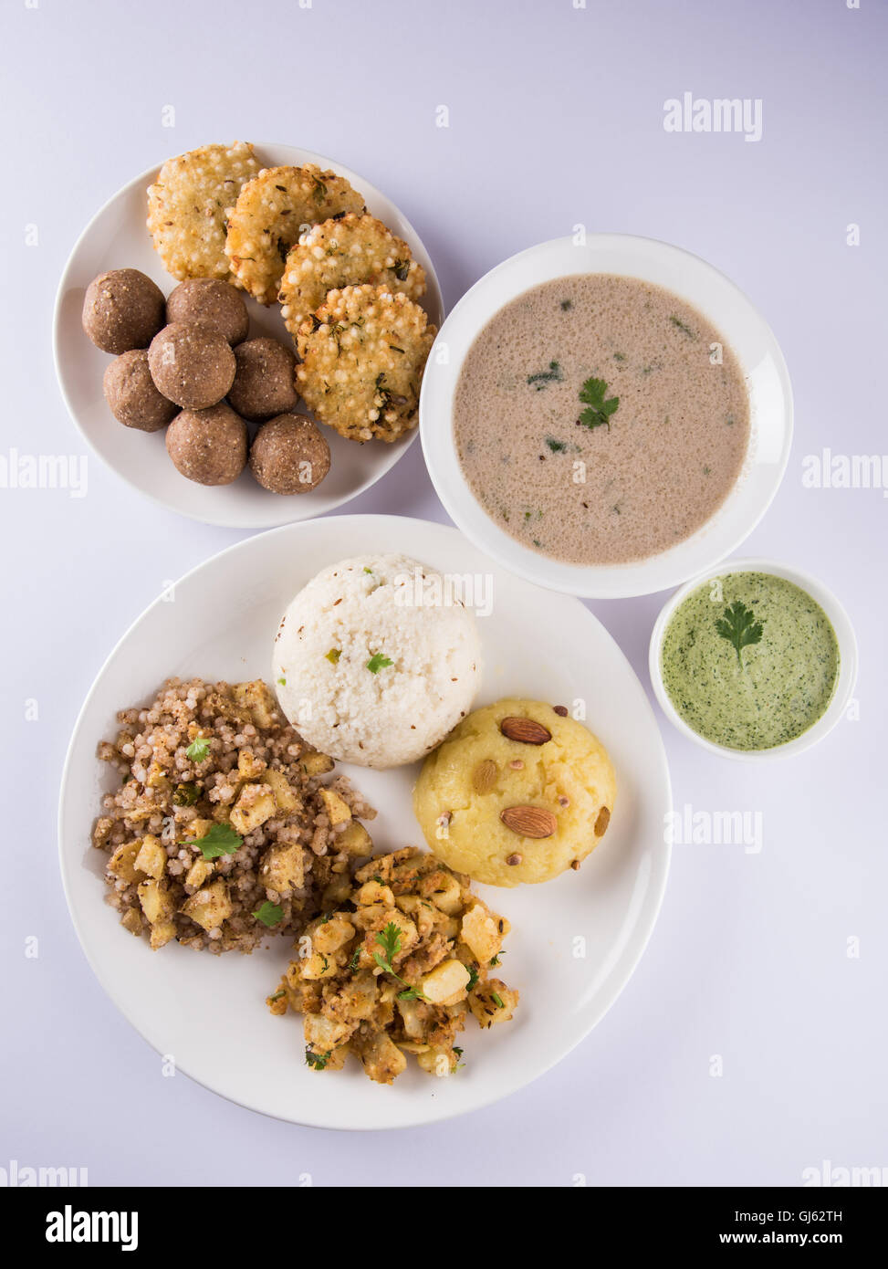 indian upwas or upvas food or fasting food, food prepared for vrat or ...