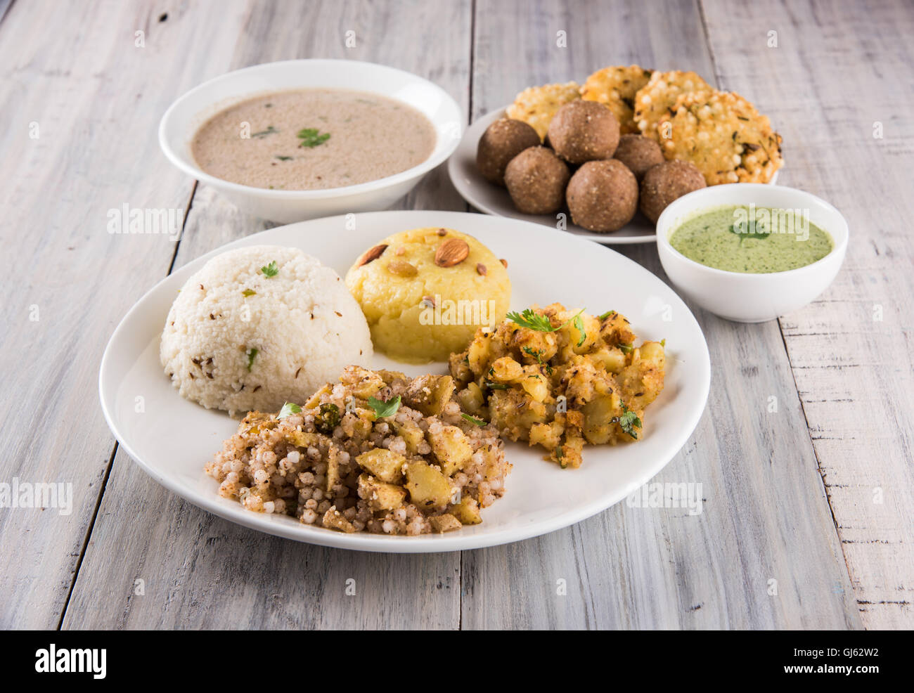 indian upwas or upvas food or fasting food, food prepared for vrat or ...