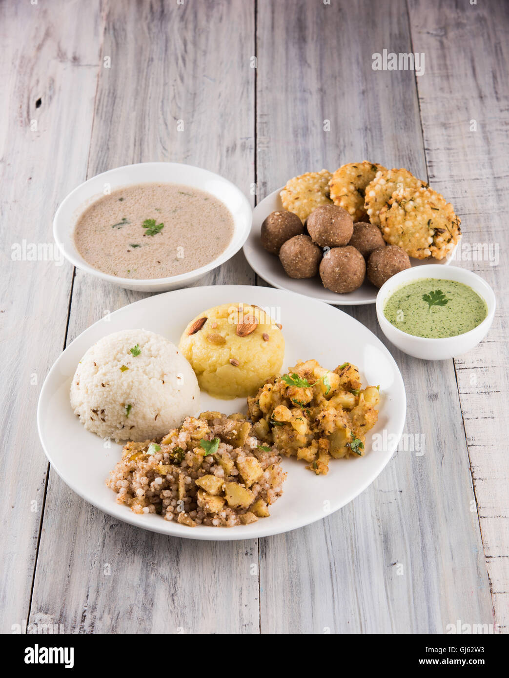 indian upwas or upvas food or fasting food, food prepared for vrat or ...