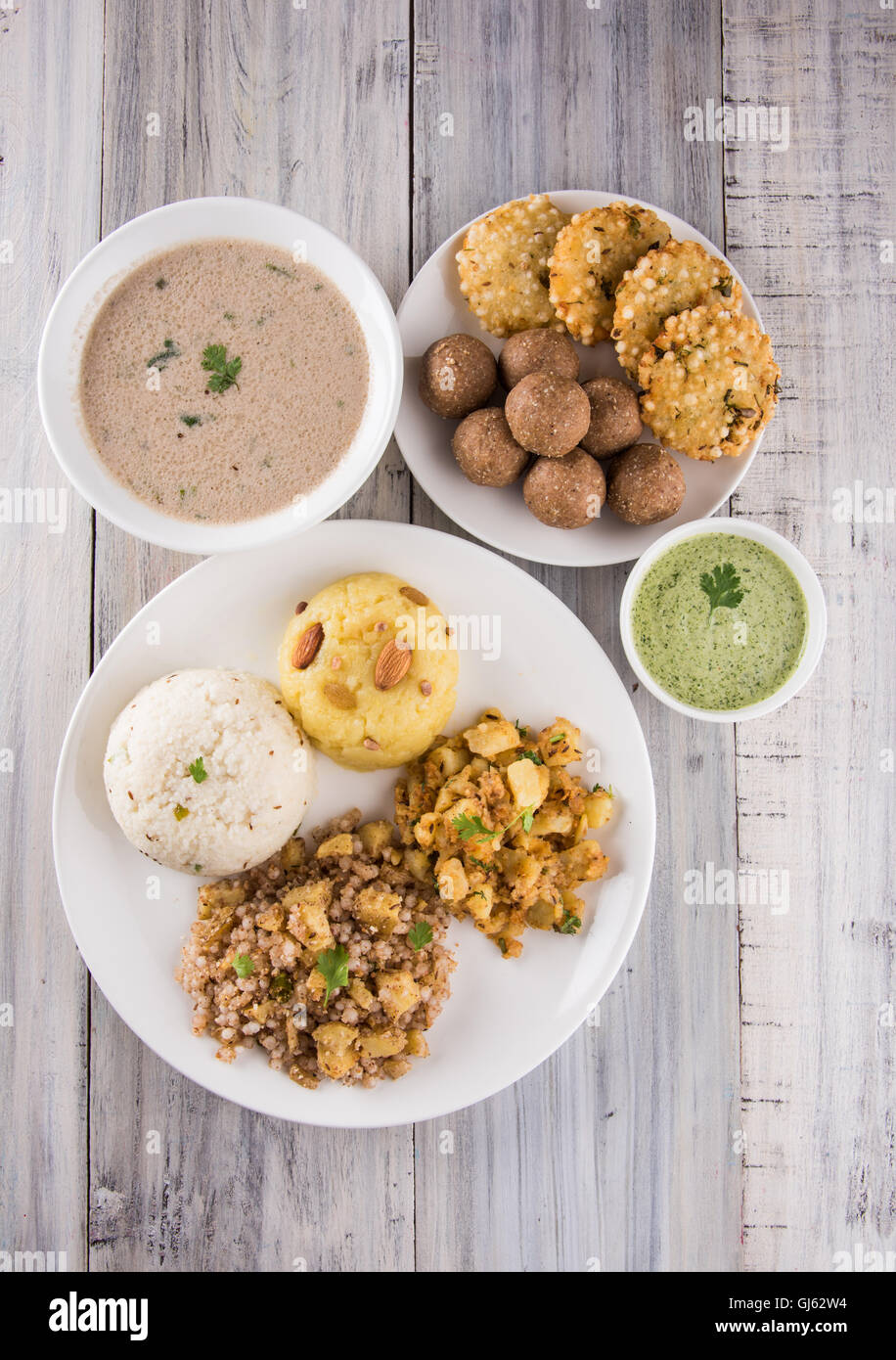 indian upwas or upvas food or fasting food, food prepared for vrat or ...