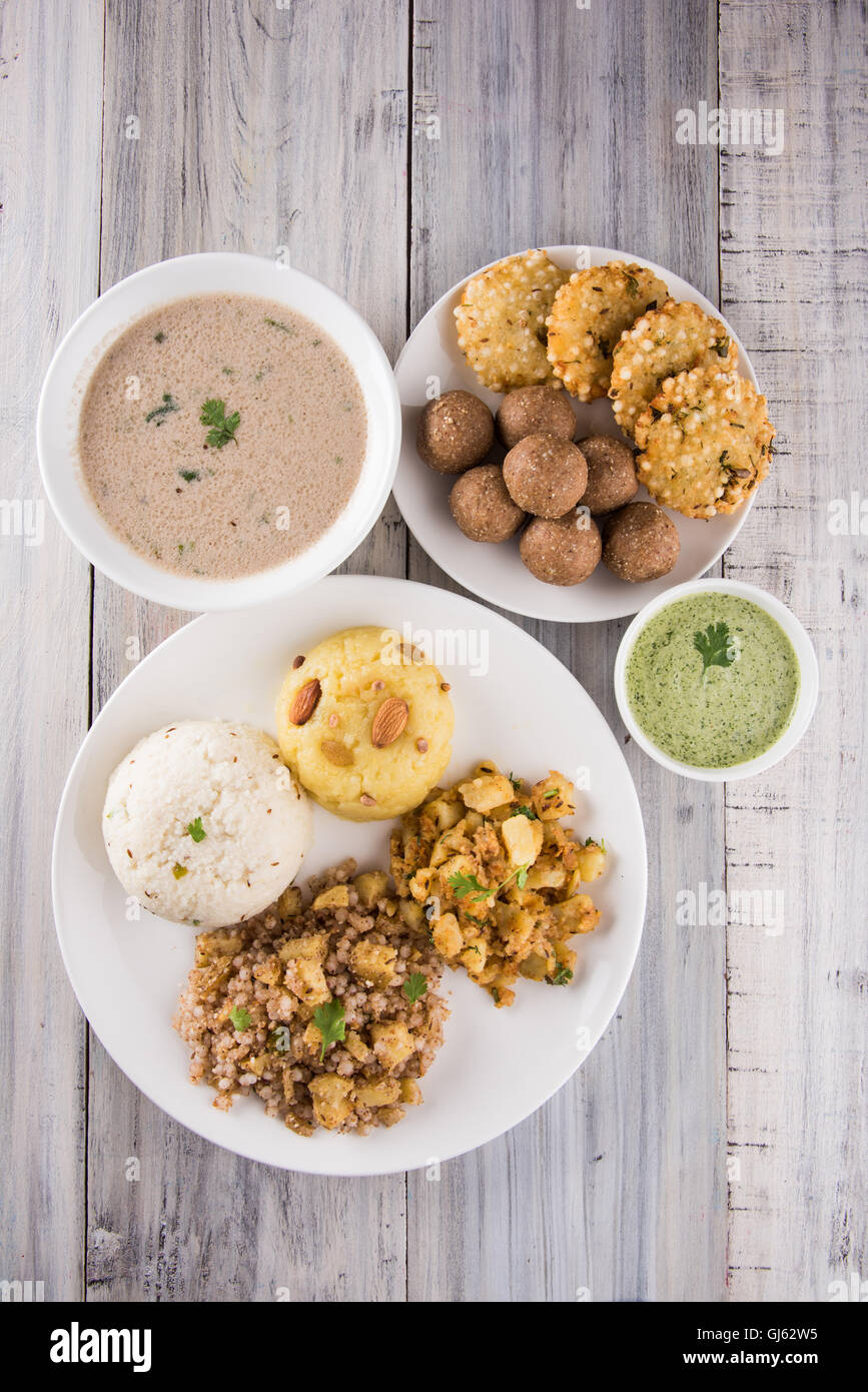 indian upwas or upvas food or fasting food, food prepared for vrat or ...