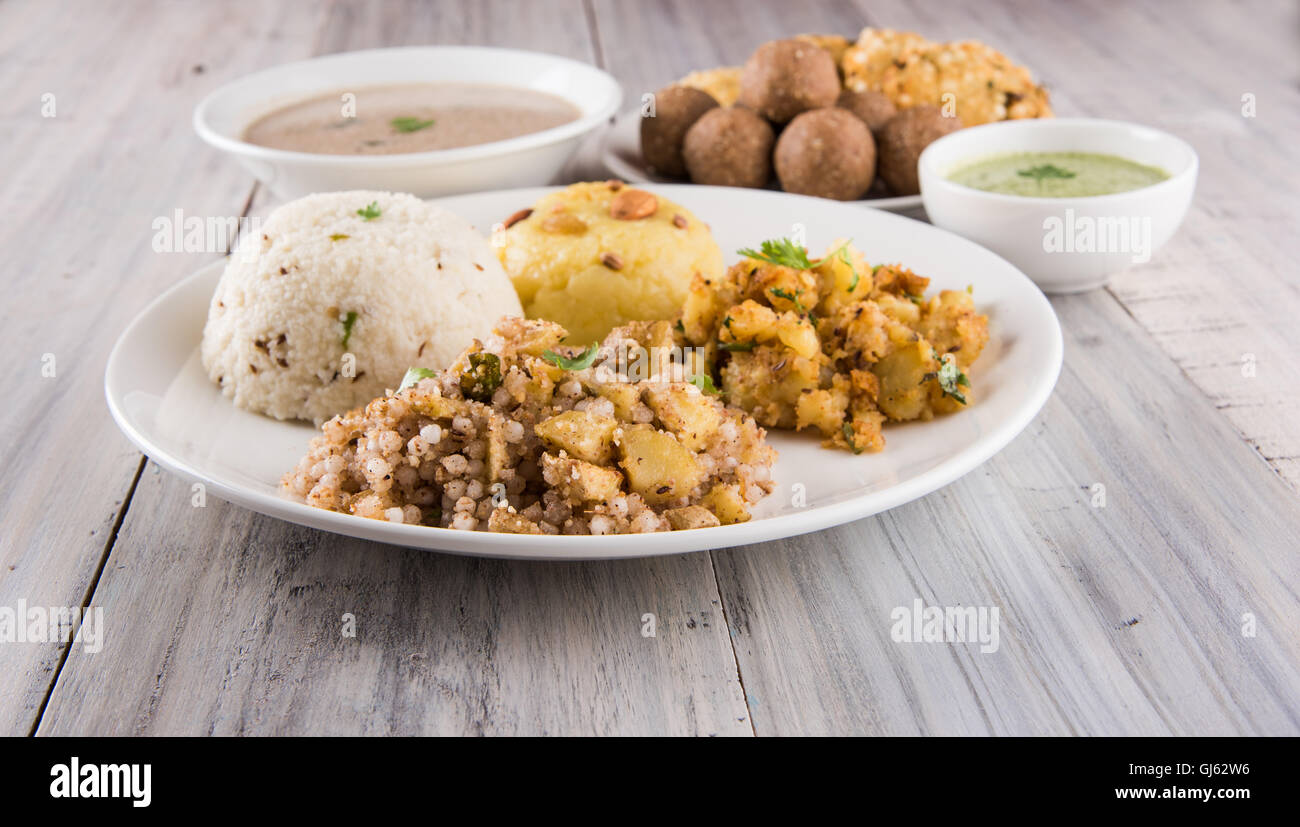 indian upwas or upvas food or fasting food, food prepared for vrat or ...