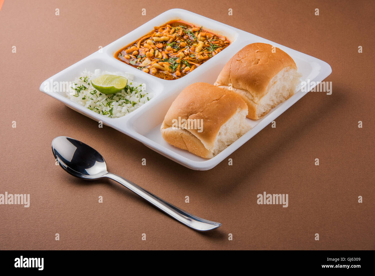 misal pav or misalpav, Misal Pav with Farsan Stock Photo - Alamy