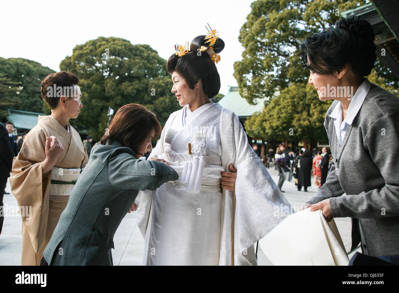 At a traditional Japanese Shinto wedding ceremony, after at a formal ...