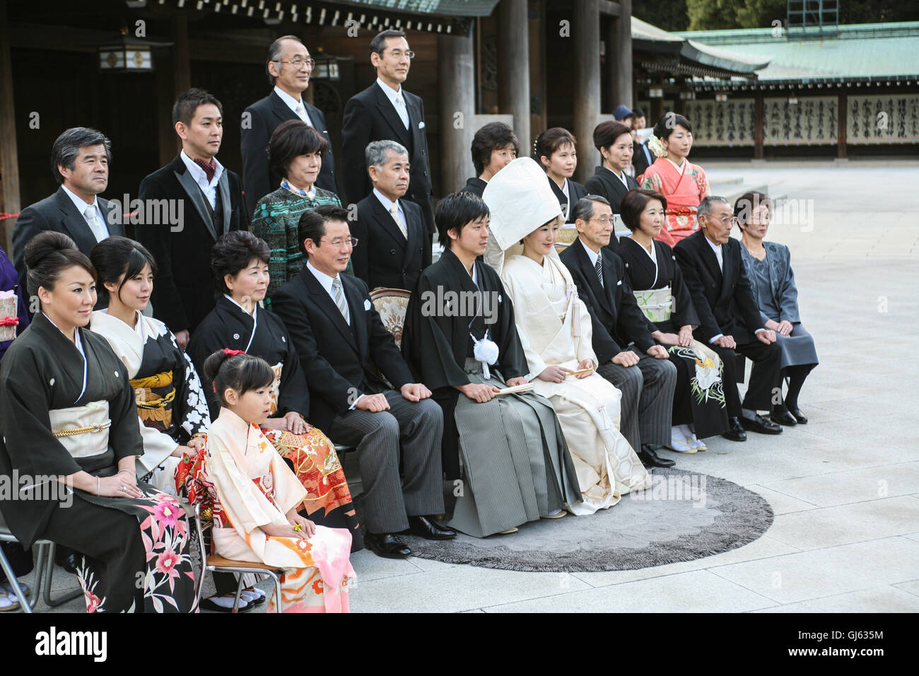 At a traditional Japanese Shinto wedding ceremony, at a formal portrait ...