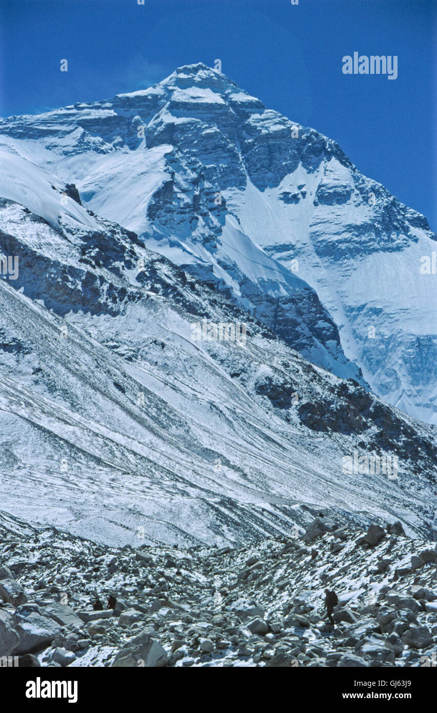 Mount Everest and (8,848 metres) British trekker heading up a trail ...