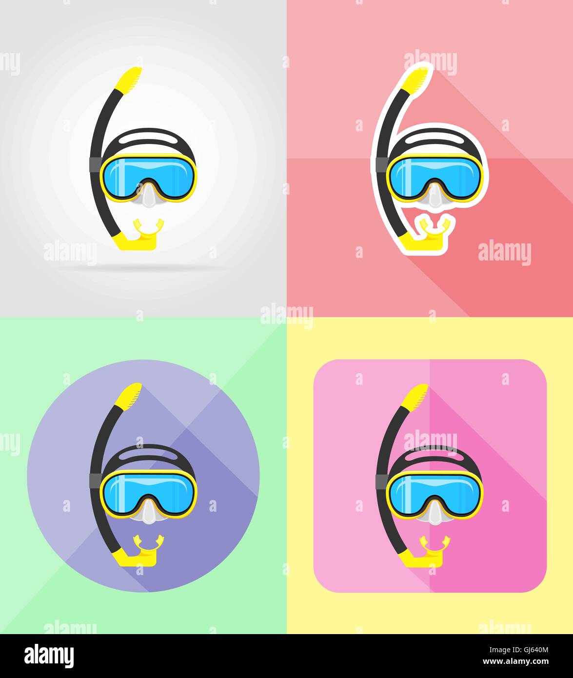 mask and tube for diving flat icons vector illustration isolated on ...