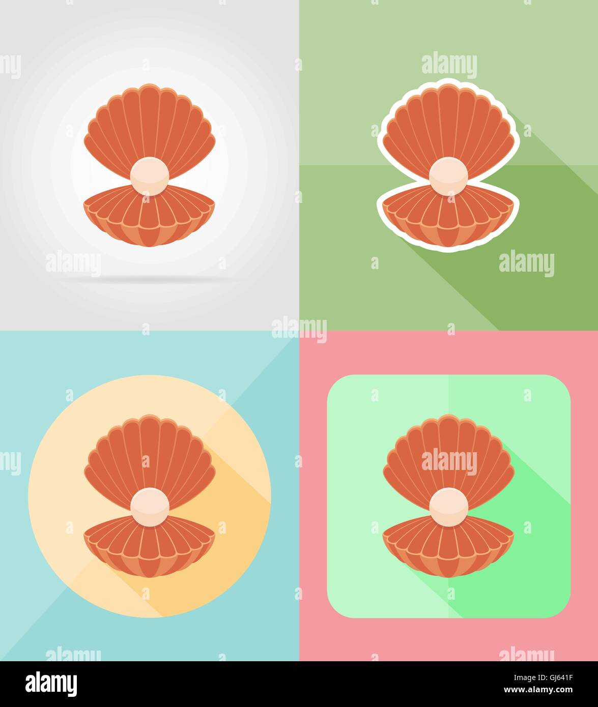shell with pearl flat icons vector illustration isolated on background ...