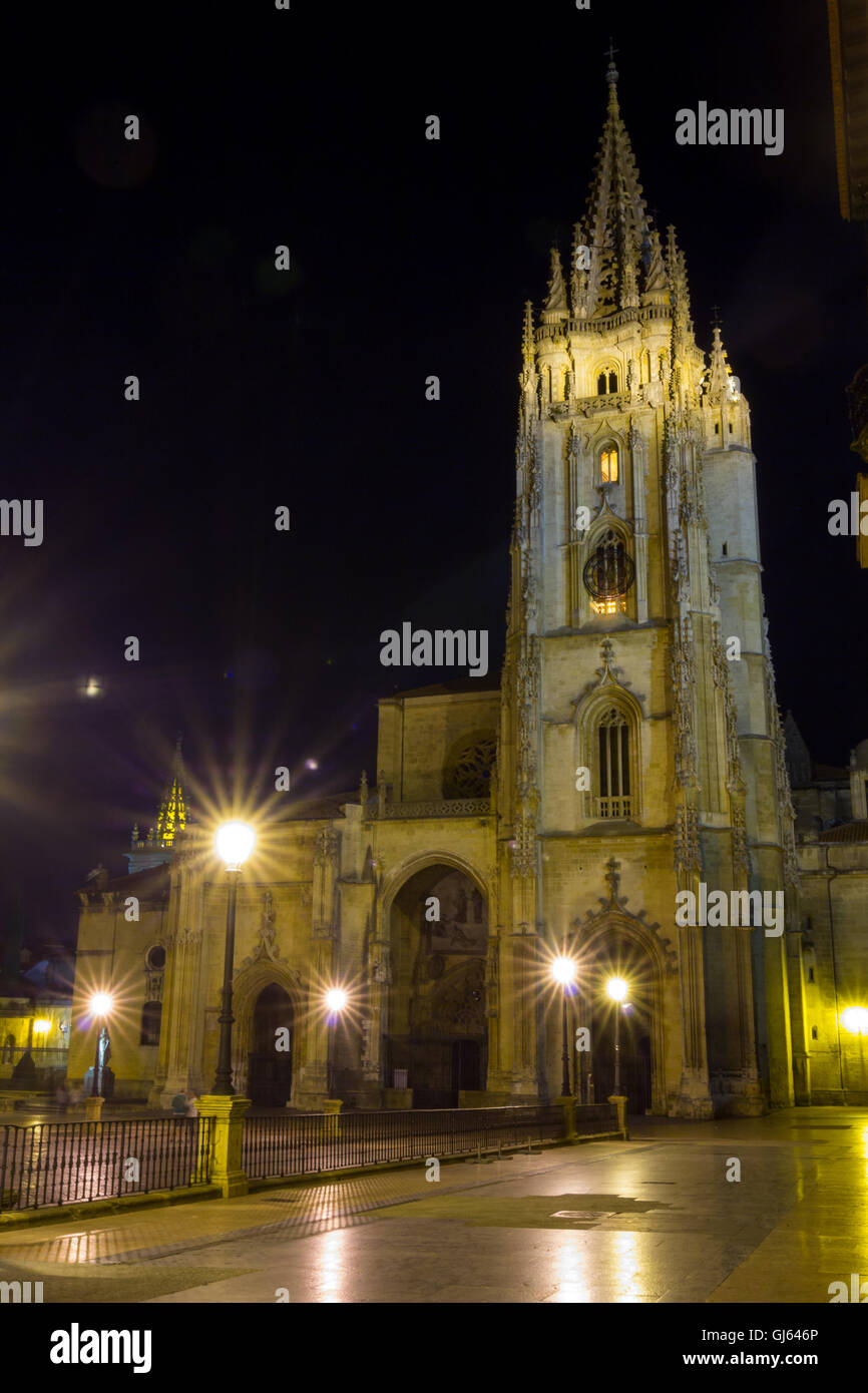 Night view of famous Cathedral of the city of Vigo, Spain Stock Photo ...