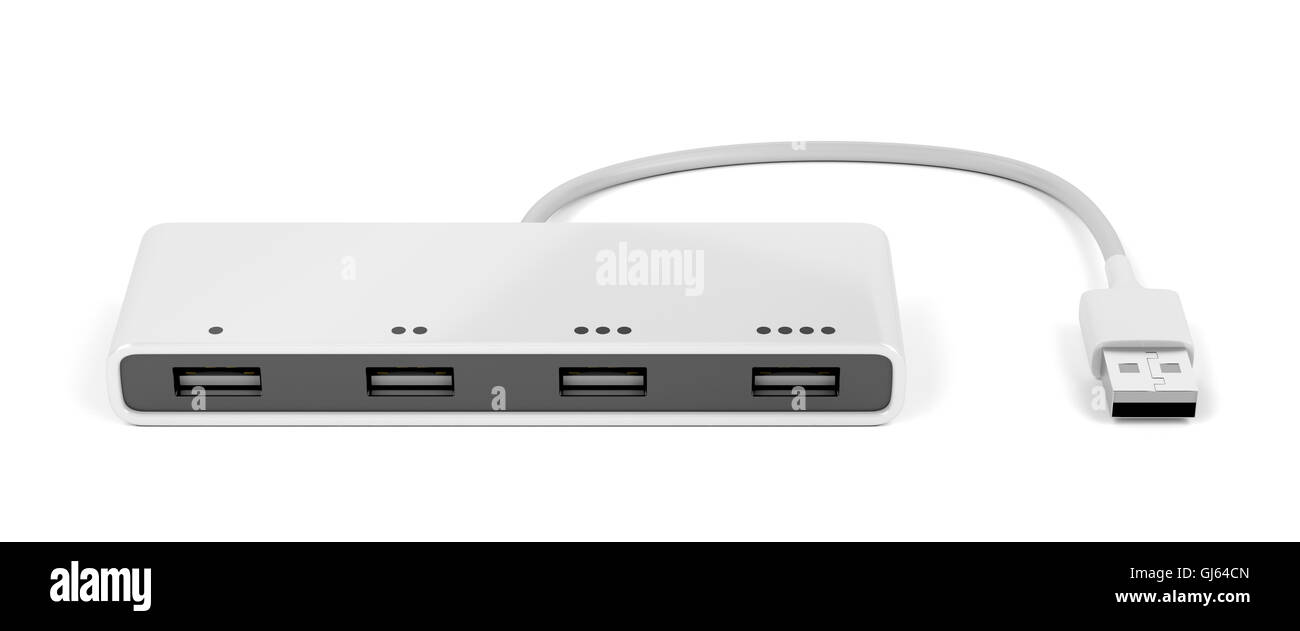 Usb hub with four ports on white background Stock Photo - Alamy