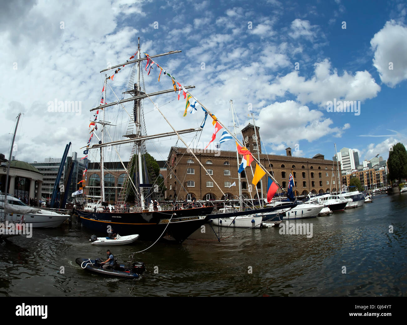 Australian tall ship the Young Endeavour sails out of St. Katharine ...