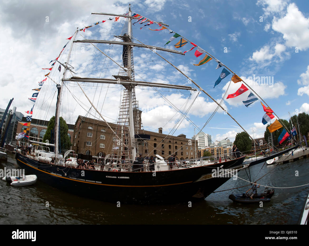 Australian tall ship the Young Endeavour sails out of St. Katharine ...