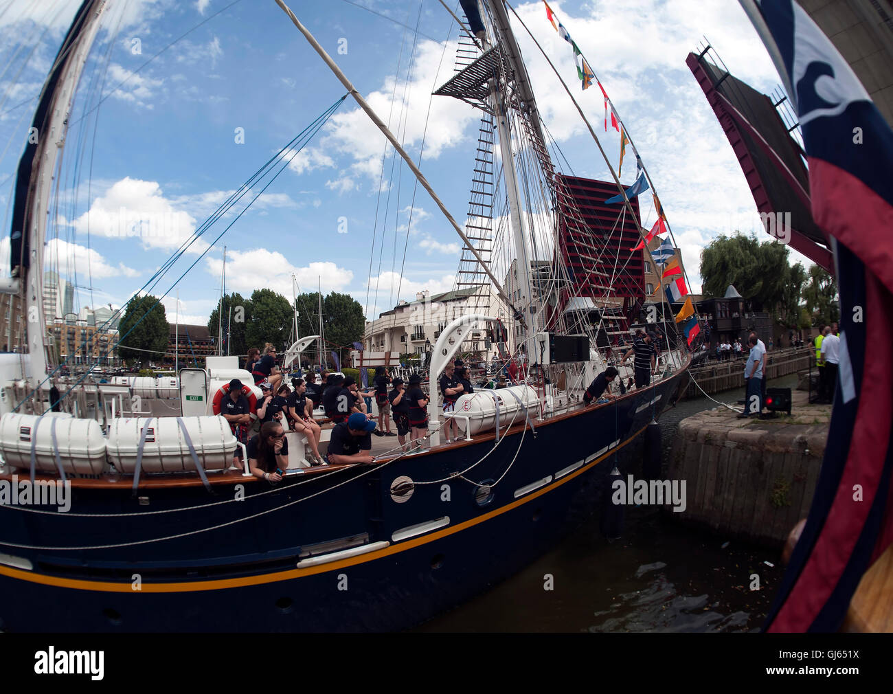 Australian tall ship the Young Endeavour sails out of St. Katharine ...