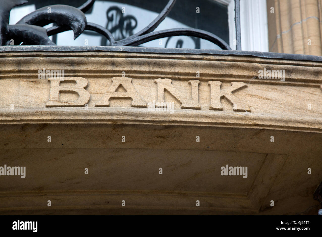 Bank Sign on Stone Building Facade Stock Photo - Alamy