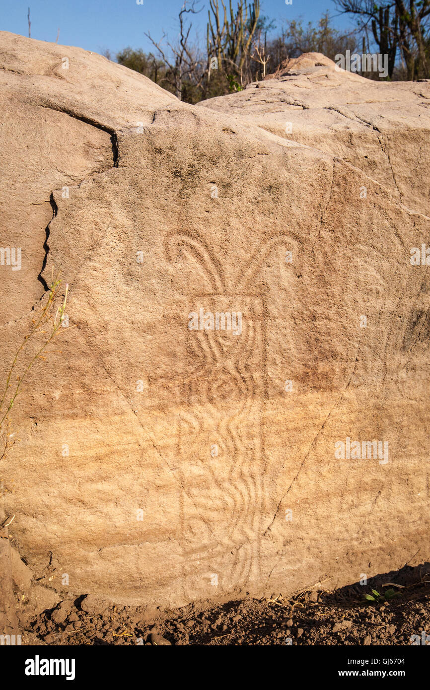 Pre-Colombian petroglyph on Cerro de la Mascara near El Fuerte, Sinaloa ...