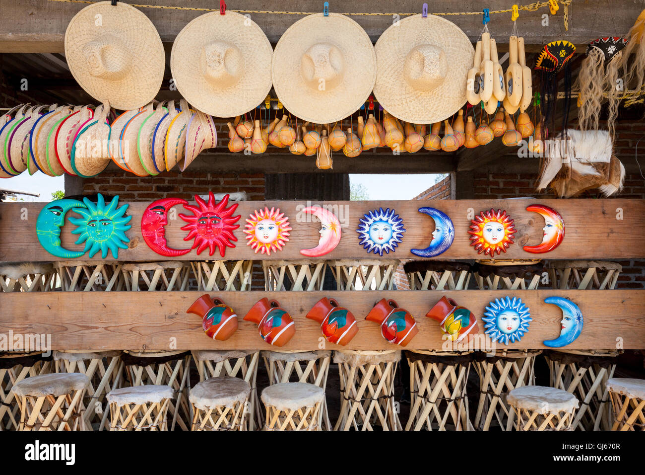Crafts of the indigenous Mayo Yoreme displayed in a market near El ...