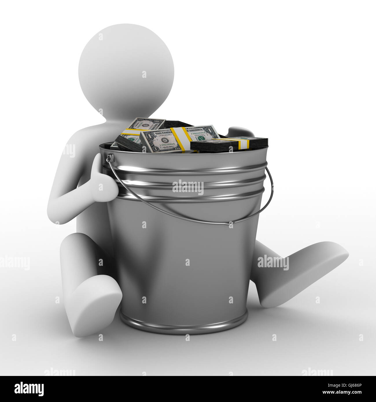 businessman with bucket of money. isolated 3D image Stock Photo - Alamy