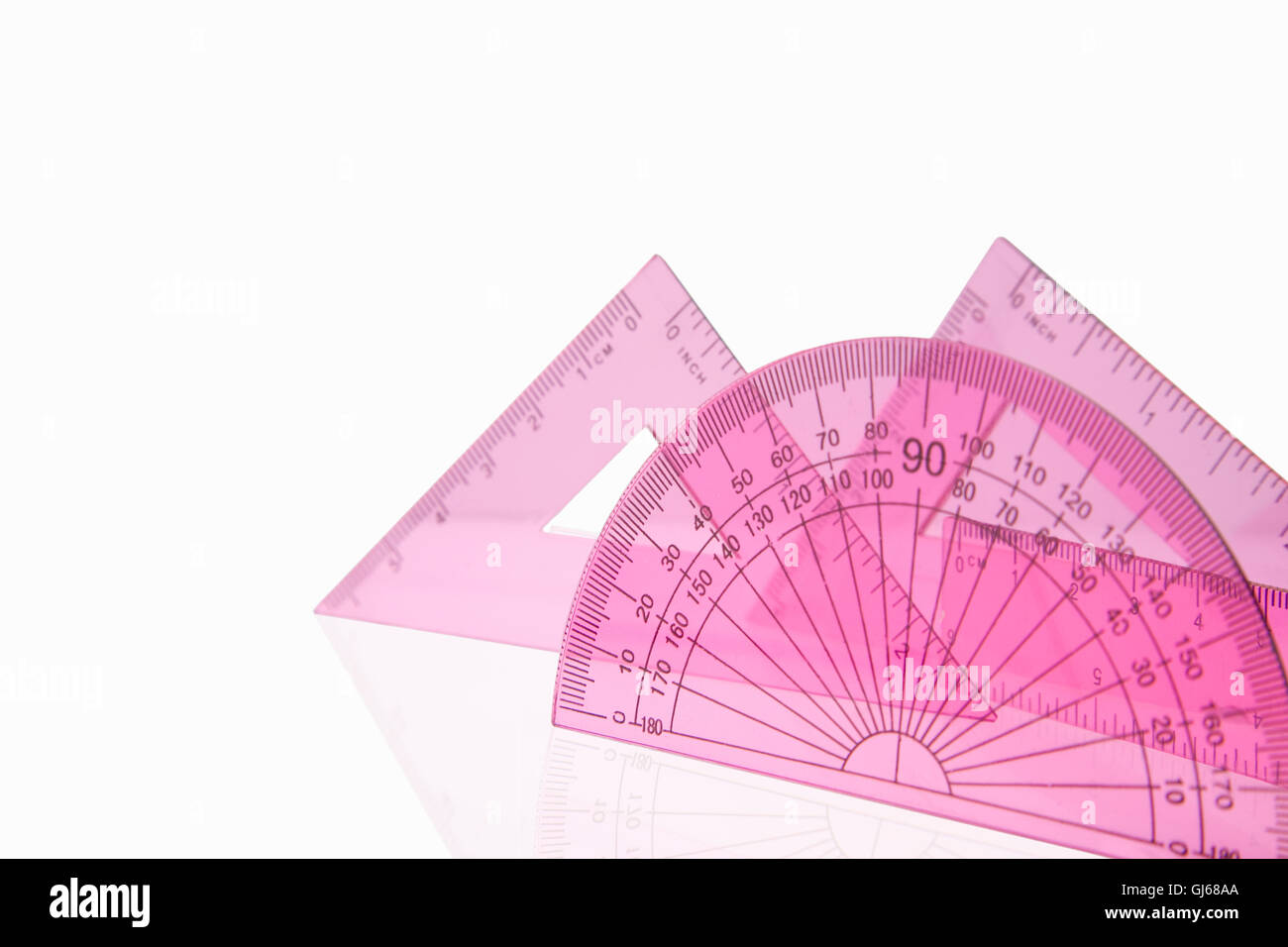 Close up shot of a pink maths set isolated on a white background Stock ...