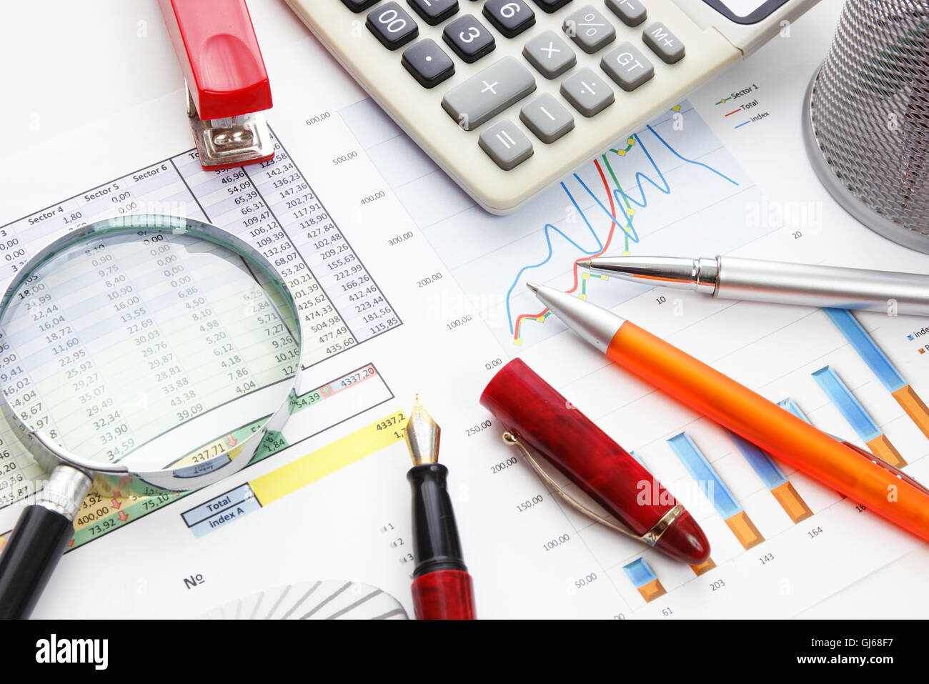Graphs tables and documents Stock Photo - Alamy