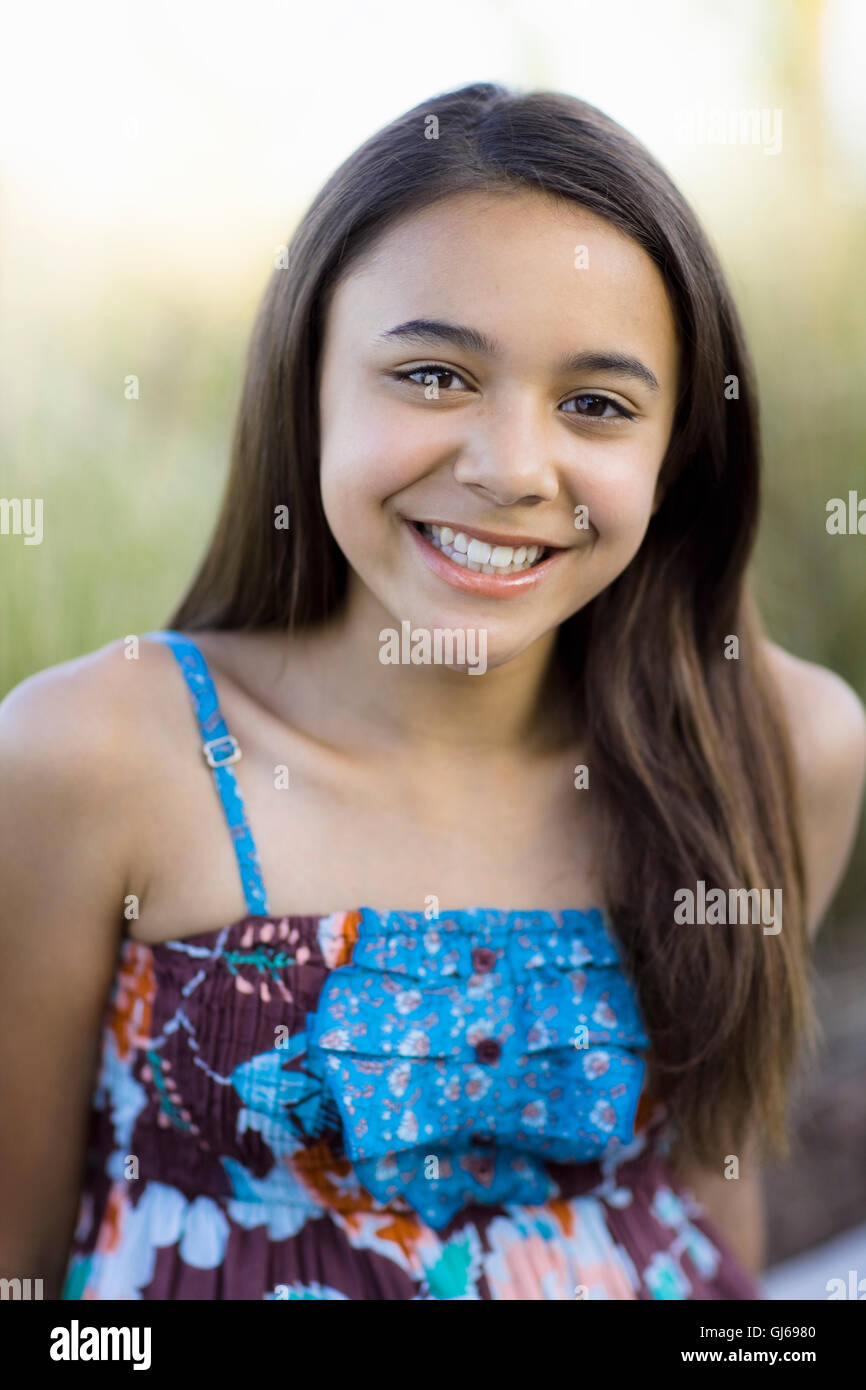Tween Girl Smiling To Camera Stock Photo - Alamy