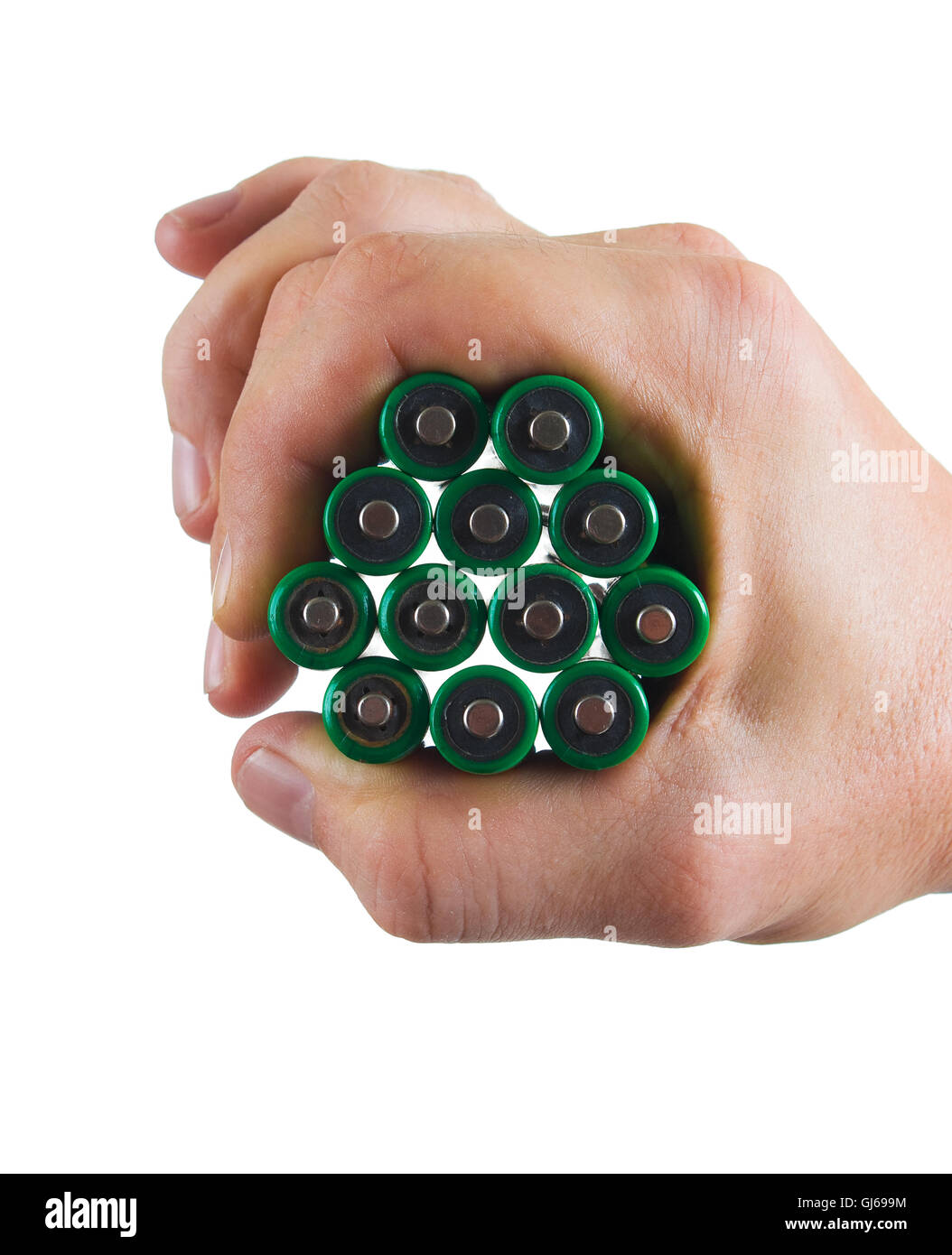 The batteries in hand Stock Photo - Alamy