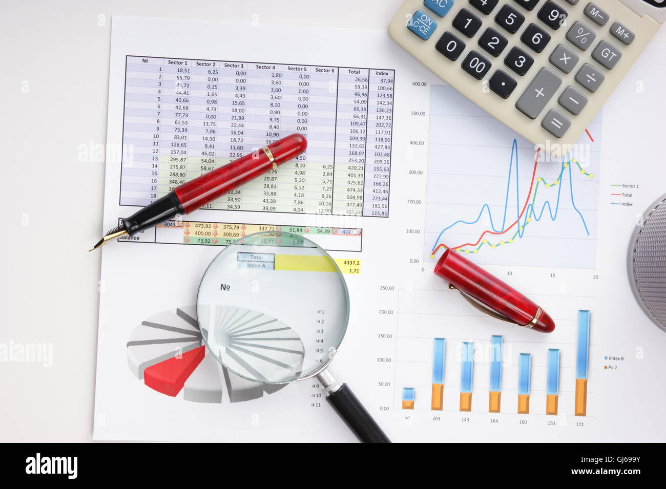 Graphs tables and documents Stock Photo - Alamy
