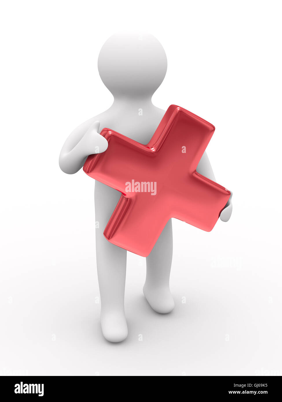 Man holds sign plus on white background. Isolated 3D image Stock Photo ...